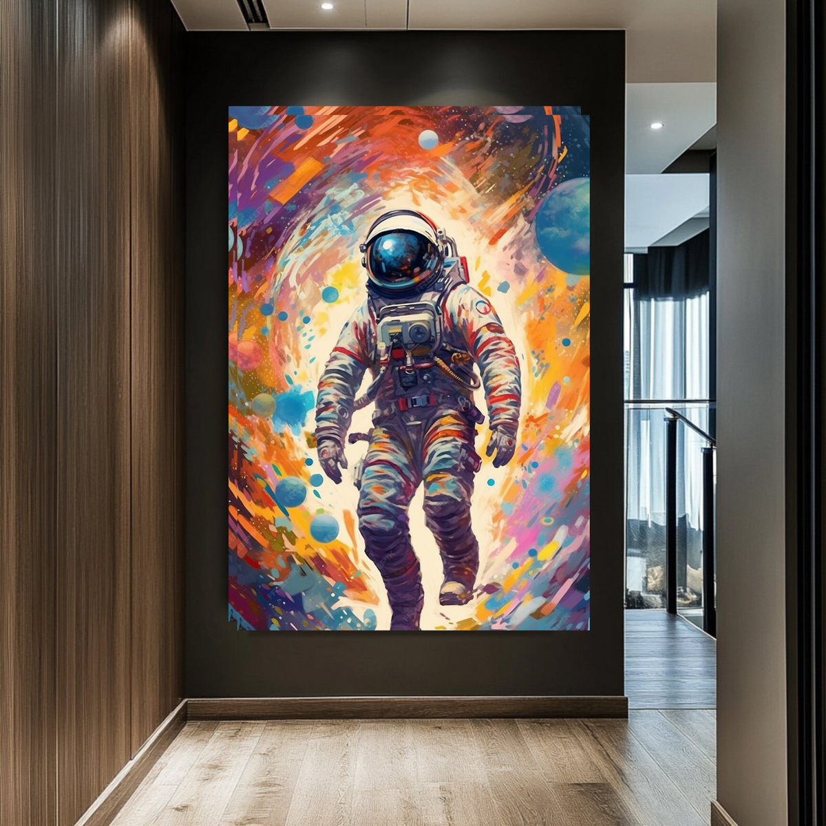 JaipurCrafts Abstract Wooden Astronaut Painting - Cosmic Explorer Betw