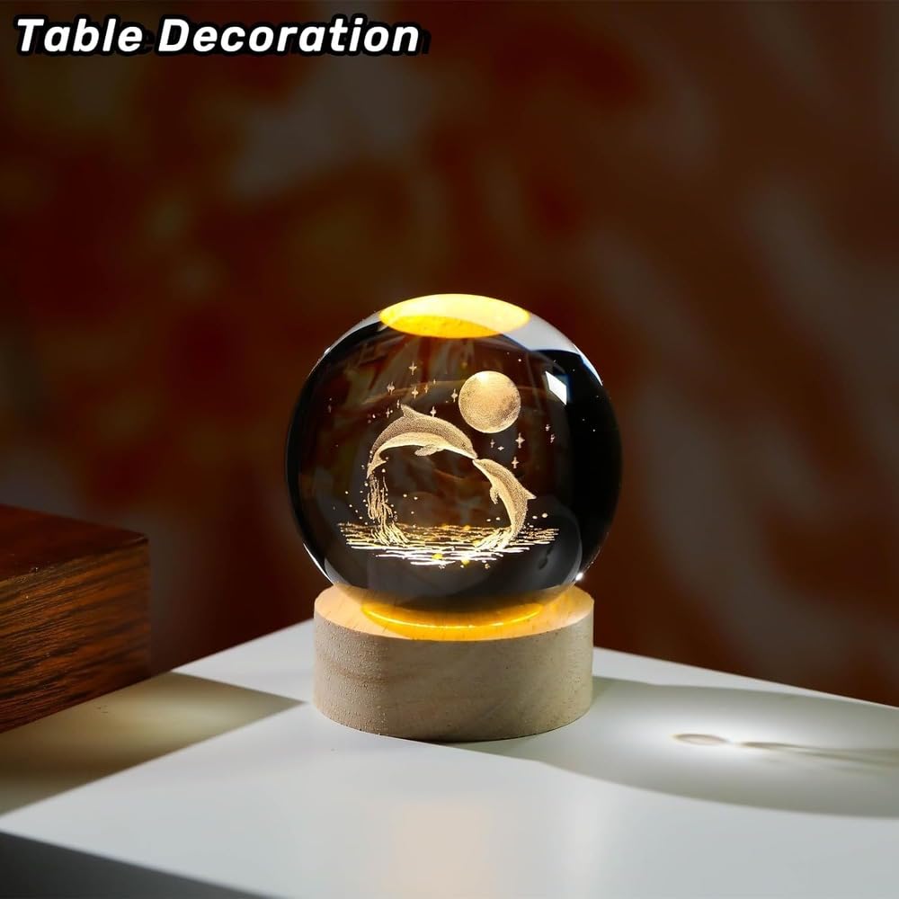 Webelkart Premium 3D Dolphin Crystal Ball Night Light,Dolphin Figurine ...